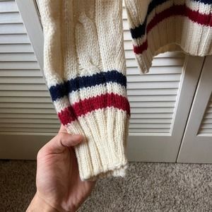 Pendleton | Sweaters | Rare Vintage 6s Pendleton Tennis Cable Knit Sweater Cream White Red Blue ...